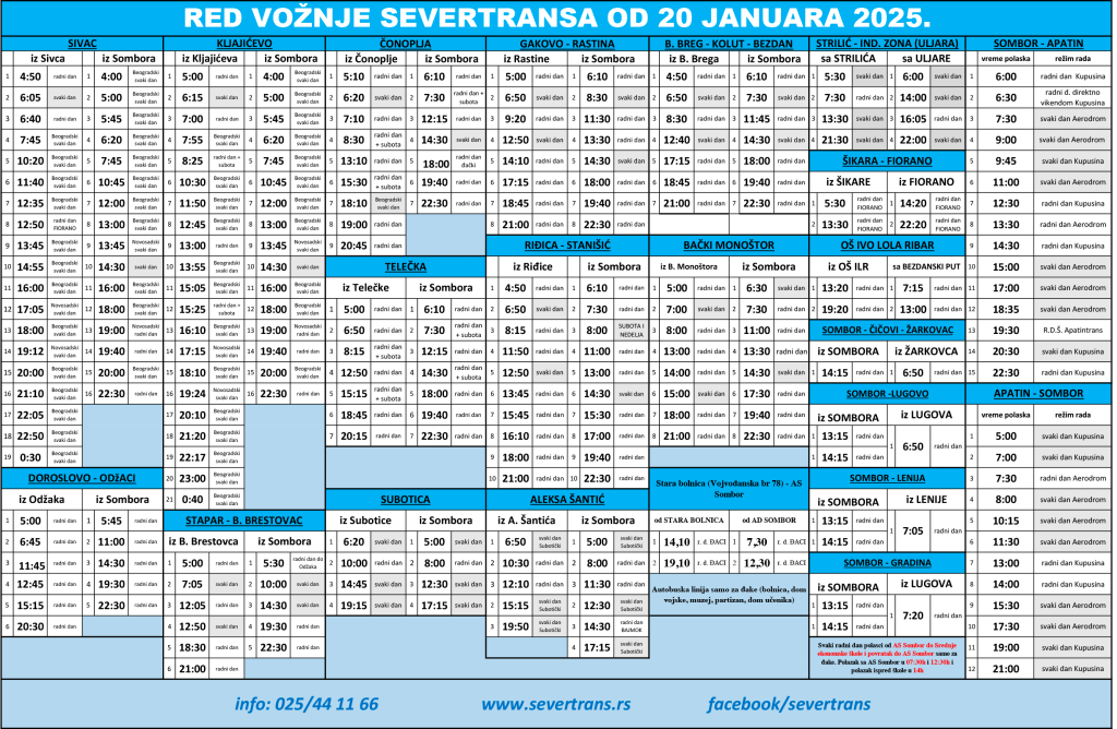 Red vožnje – Prigradske linije - Severtrans Sombor